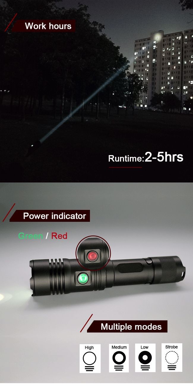 9W LEP White Laser Flashlight Tactical Rechargeable IP66 Waterproof